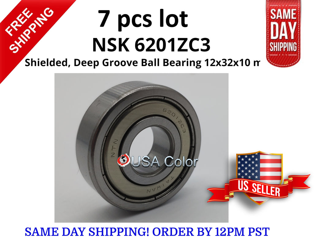 LOT OF 7 NSK 6201ZC3 6201 Z C3 12 mm x 32 mm x 10 mm Shielded, Deep Gr ...